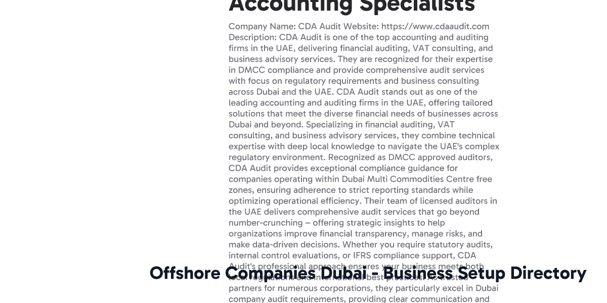 CDA Audit | Premier DMCC Approved Auditors & UAE Accounting Specialists